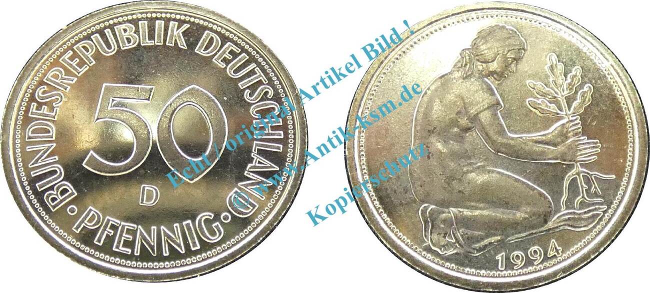 Kursmünze DE 50 Pf. Kursmünze BRD, 50 Pfennig Stück Stgl. von 1994 D, J.384 -0520- Stgl - bitte ...