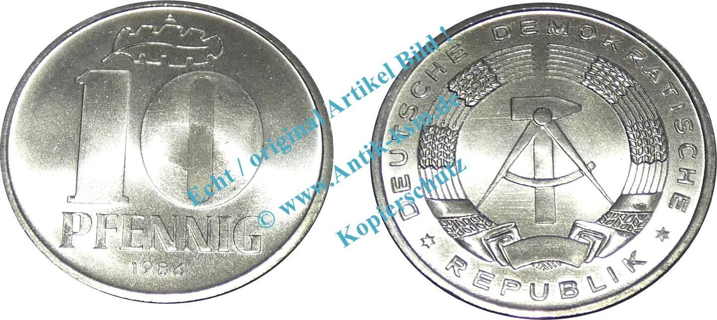 10 Pf. Kursmünze DDR, 10 Pfennig Stück Stgl. von 1986 A, J.1510 -0528 ...