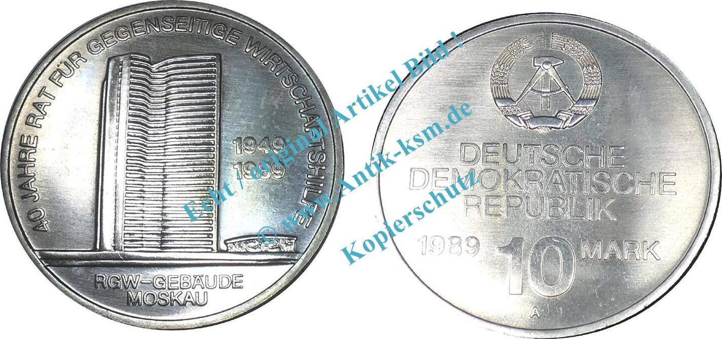 10 Mk. -RGW- Gedenkmünze DDR, 10 Mark -40 Jahre RGW- bfr-Stgl. von 1989 ...
