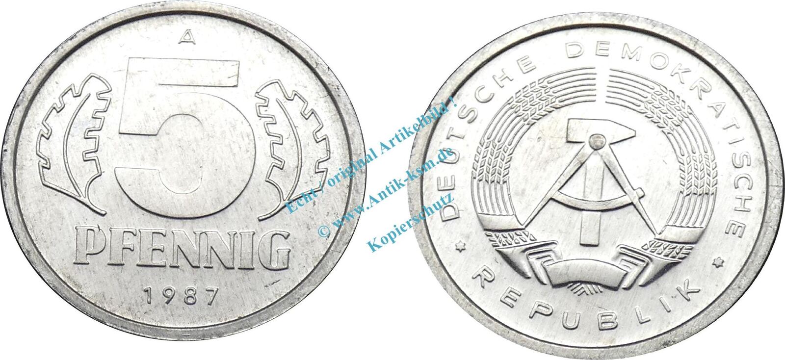 5 Pf. Kursmünze DDR, 5 Pfennig Stück von 1987 A, J.1509 -0560- vz | MA ...