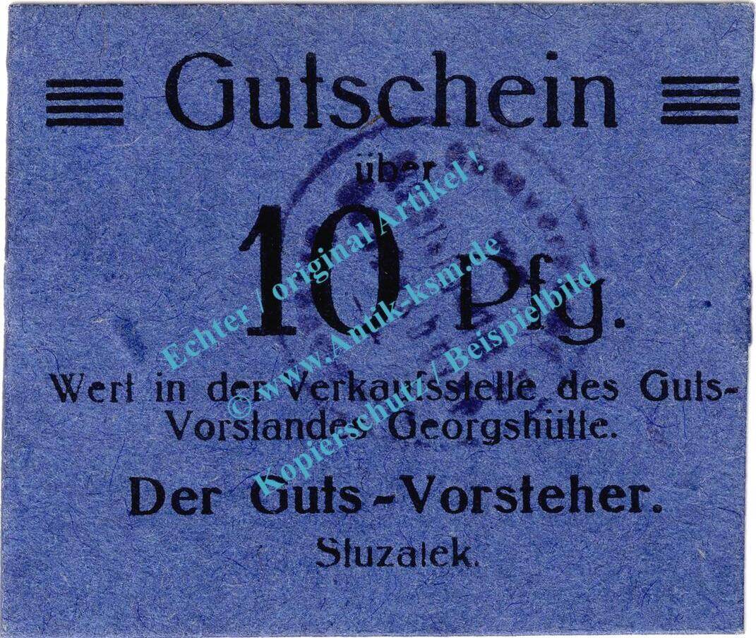 Kleingeld 1914-1922 10 Pf. o.D. Siemianowitz, Notgeld 10 Pfennig Schein ...
