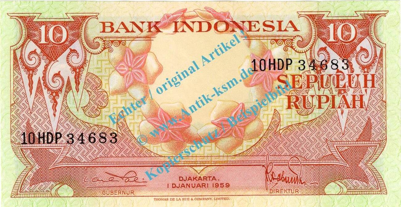 Banknote Indonesien - Indonesia, 10 Rupiah Schein -Blumenkranz- von ...