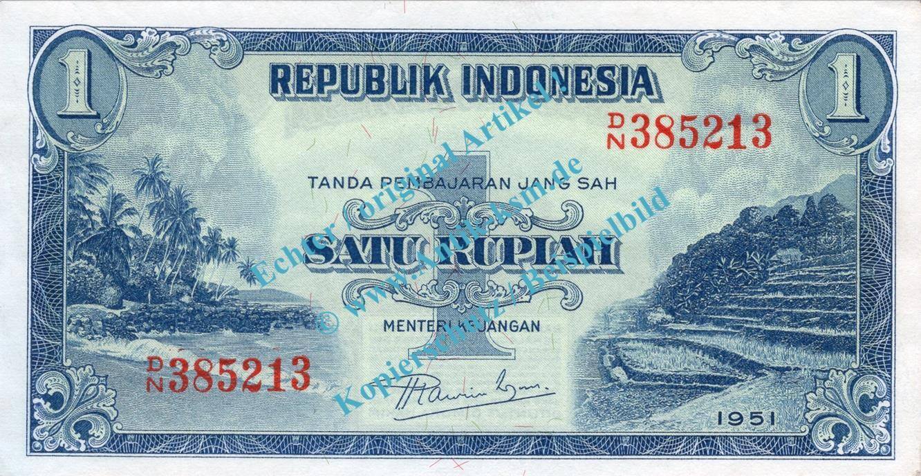 Banknote Indonesien - Indonesia, 1 Rupiah Schein -Palmen li.- von 1951 ...