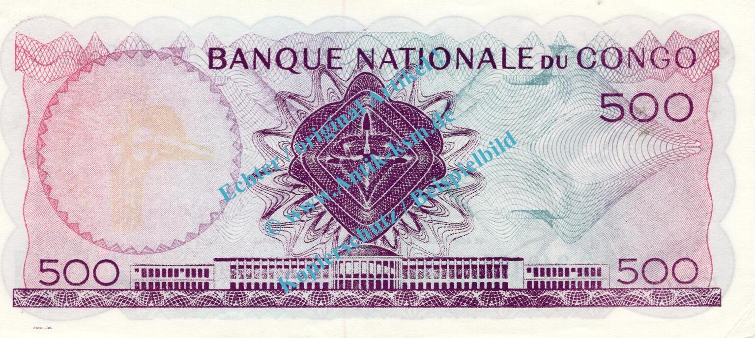 Banknote Kongo - Congo, 500 Francs Schein -Maske Li.- von 1961 in unc ...
