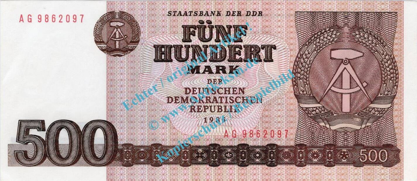 500 Mk. 1985 Banknote, 500 Mark Schein in kfr. DDR-27, Ros.365, P.33 ...