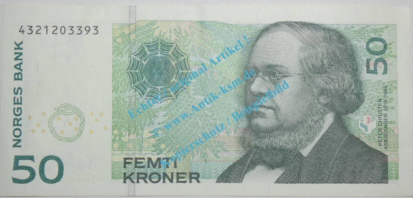 50 Kronen Banknote Norwegen - Norway, 50 Kroner Schein von 2005 in unc - kfr 1 bis 1- | MA-Shops