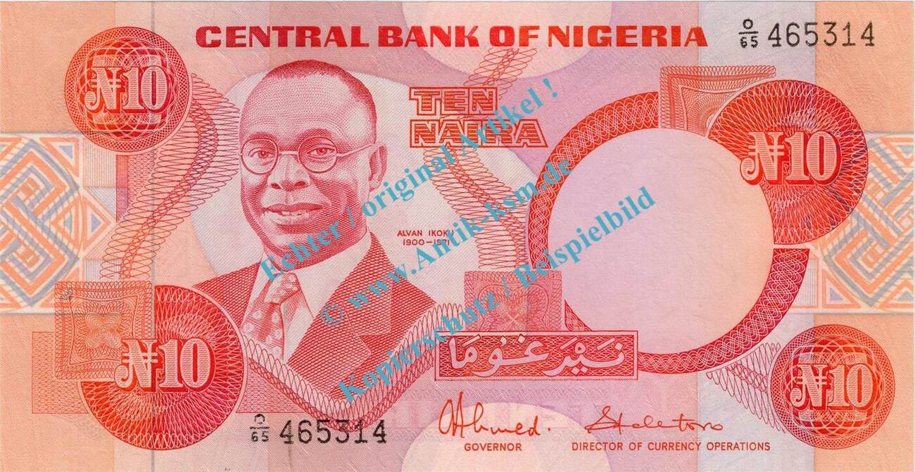 Banknote Nigeria, 10 Naira Schein -A. Ikoku- ND 1984- in unc - kfr 1 ...