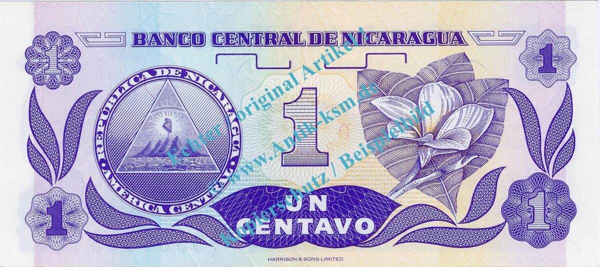 Banknote Nicaragua, 1 Centavo Schein -F.H.Cordoba- ND 1991 in unc - kfr 1 bis 1- | MA-Shops
