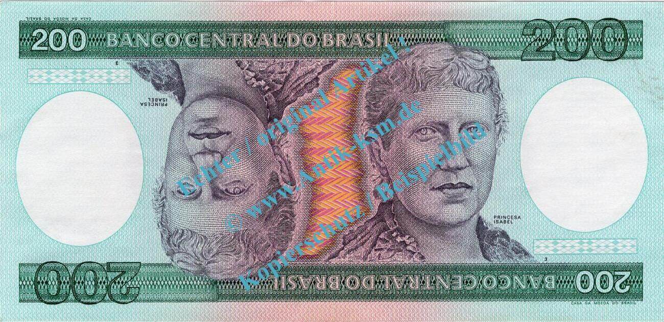 Banknote Brasilien - Brazil, 200 Cruzeiros Schein ND 1981-84 in unc ...