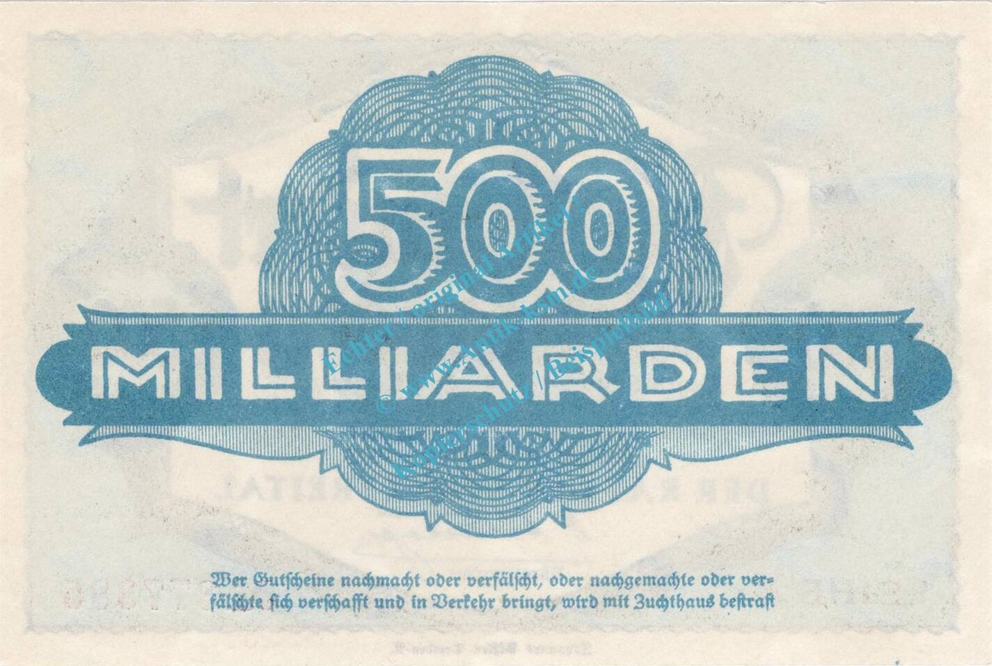 Inflation DE 500 Mia. Mk. Freital, Banknote 500 Milliarden Mark Schein ...