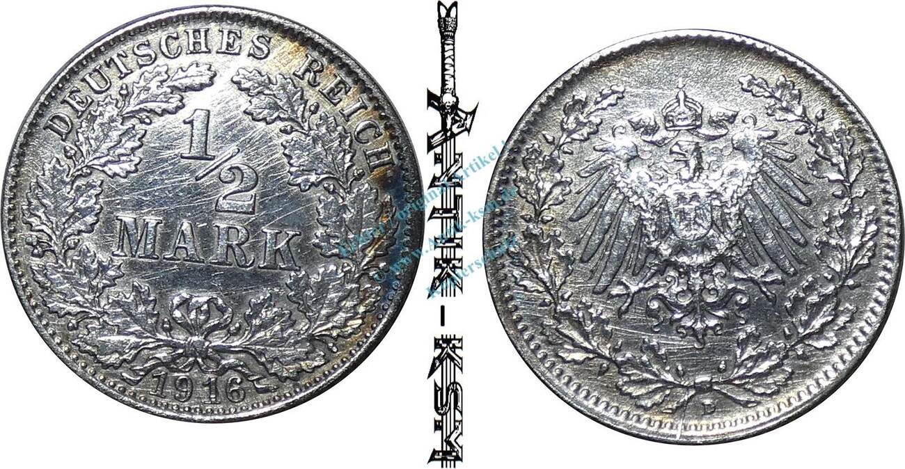 1/2 Mk. Münze deutsches Reich, 1 halbe Mark Stück -Reichsadler- von ...
