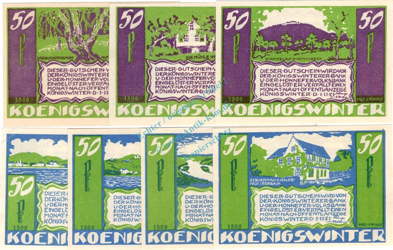 Notgeld DE 7 Scheine kpl. -S.1509- Königswinter, Notgeld Set --7 x 1509-- kpl. in kfr. M-G 730.2 ...