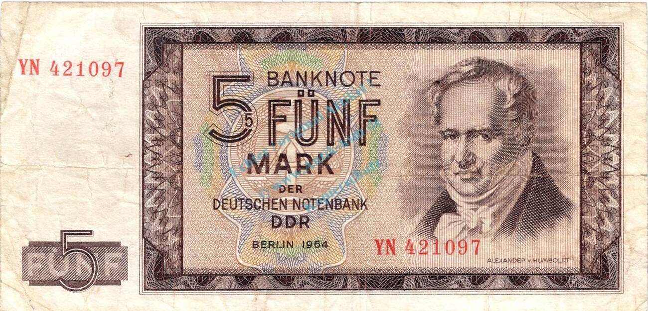 DDR Notenbank 5 Mk. --Y..Z-- Banknote, 5 Mark Schein --Y..Z-- in gbr ...
