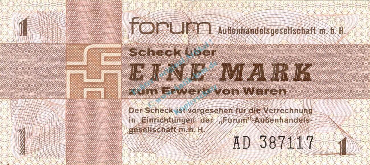 1 Mk. Banknote, 1 Mark Scheck in gbr. DDR-30, Ros.368, FX2, DDR 1979 ...