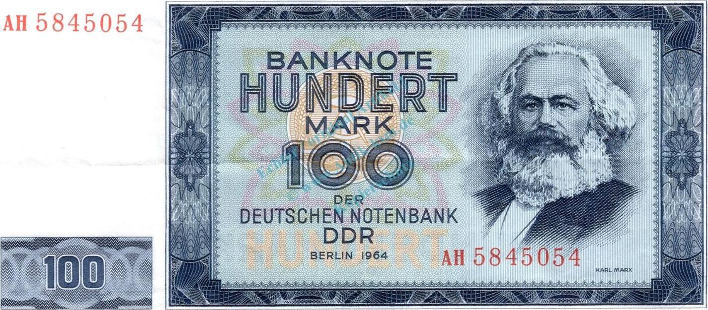 DDR Notenbank 100 Mk. Banknote, 100 Mark Schein in gbr. DDR-20.a, Ros ...