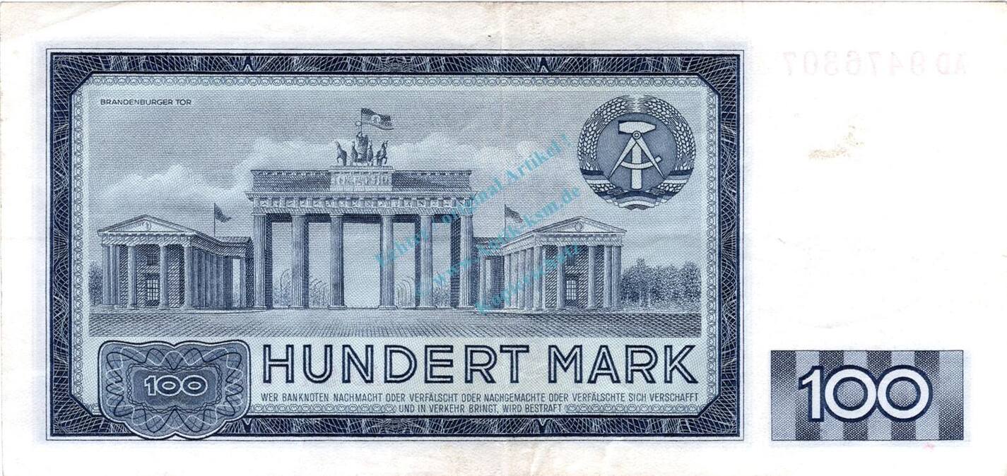 DDR Notenbank 100 Mk. Banknote, 100 Mark Schein in gbr. DDR-20.a, Ros ...