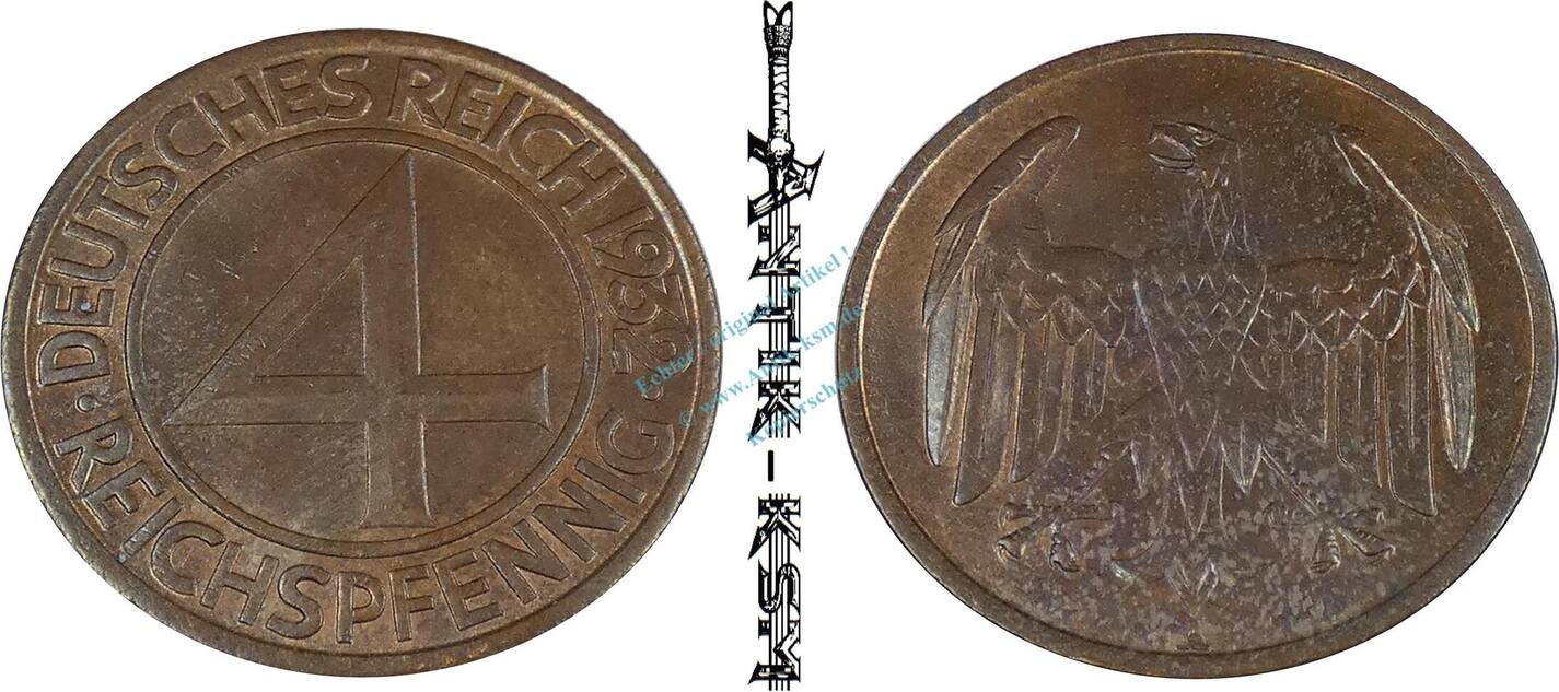 4 Pf. Deutsches Reich, 4 Pfennig Kursmünze 1932 A --Brüning-Pfennig ...