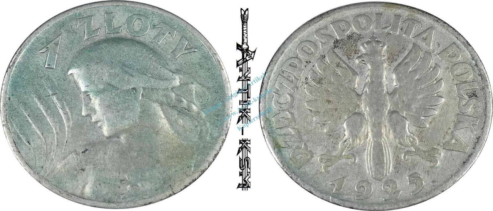 1941 Polen, 1 Zloty Münze von 1925 --Punkt nach Datum-- s-ss, -0192- bewerten Sie anhand der ...