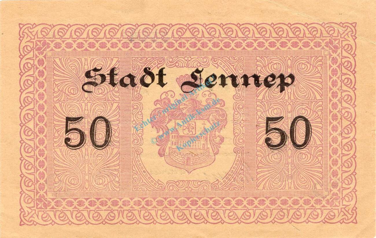 Großnotgeld 1918 DE 50 Mk. Lennep, Banknote 50 Mark Schein f-kfr ...