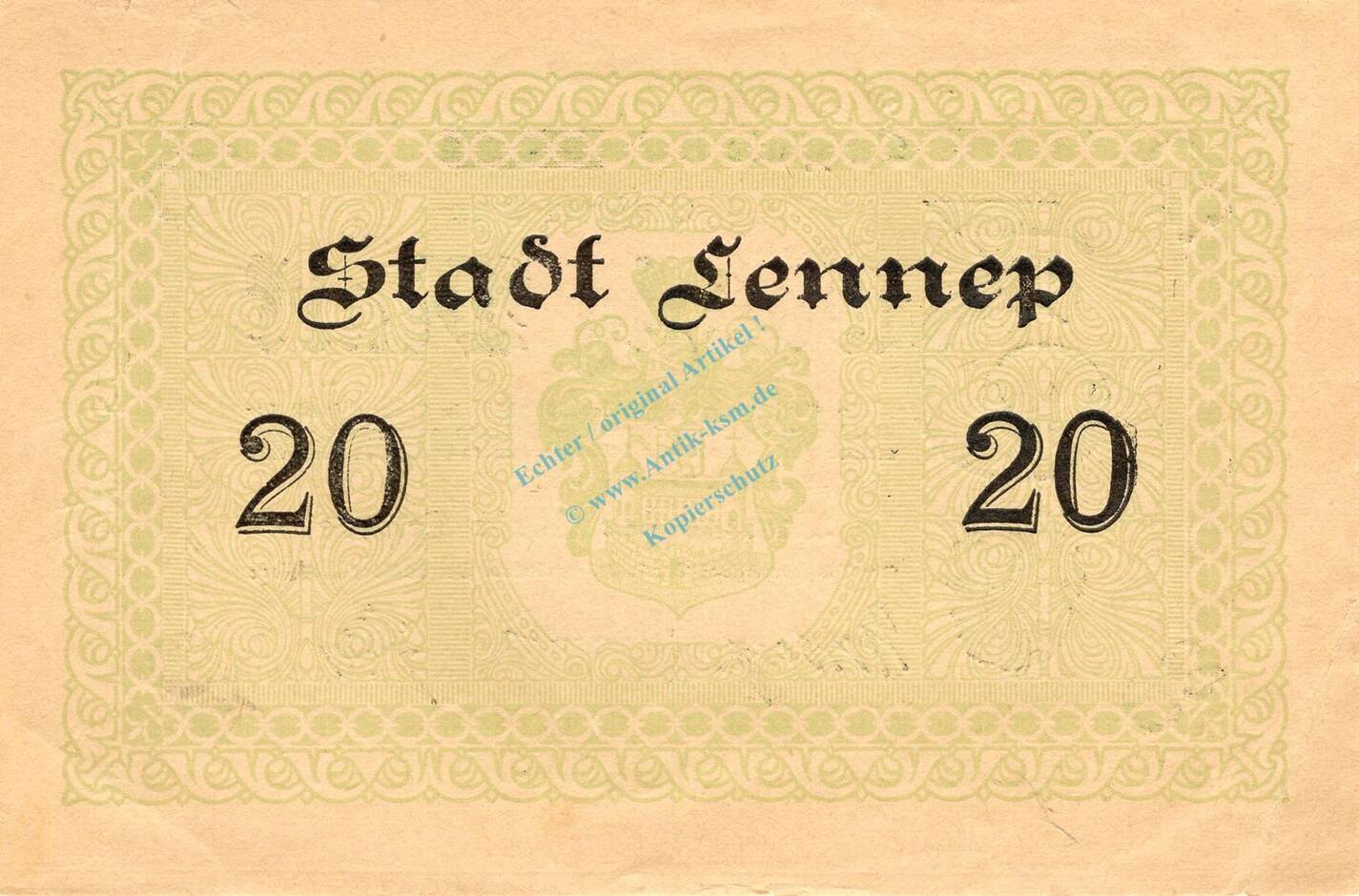 Großnotgeld 1918 DE 20 Mk. Lennep, Banknote 20 Mark Schein f-kfr ...