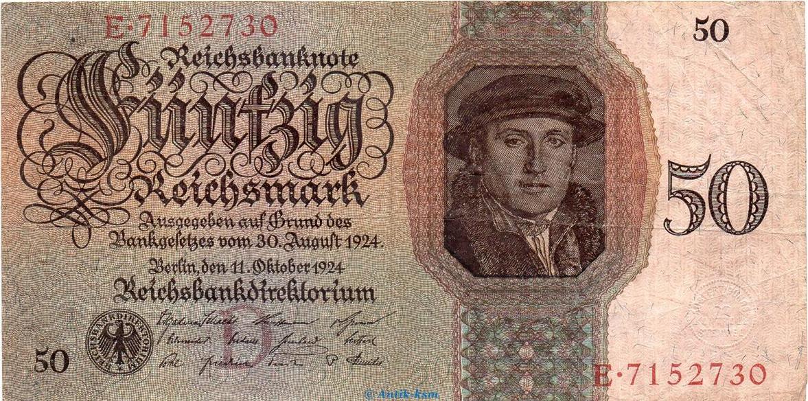 deutsche Reichsbank Reichsbanknote, 50 Mark Schein D-E in gbr. DEU-176 ...