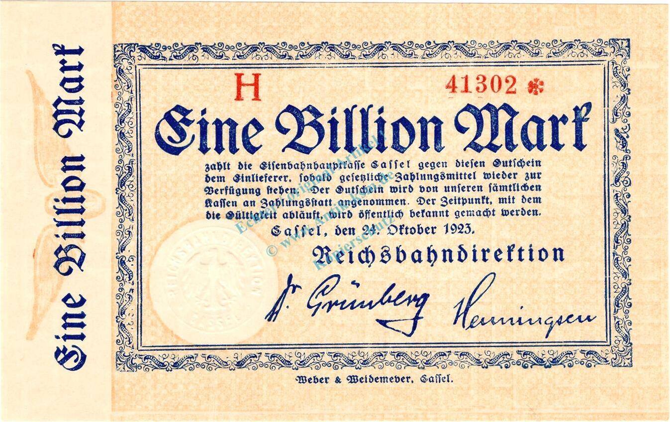 Inflation 1923 DE 1 Billion Mk. Cassel, Banknote 1 Billion Mark Schein ...