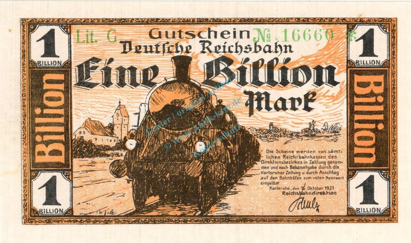 Inflation 1923 DE 1 Billion Mk. Karlsruhe, Banknote 1 Billion Mark ...