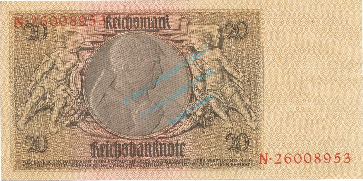 Weimarer Republik 20 Mk. -Z 2- 1929 Reichsbanknote, 20 Mark Schein -Z 2 ...