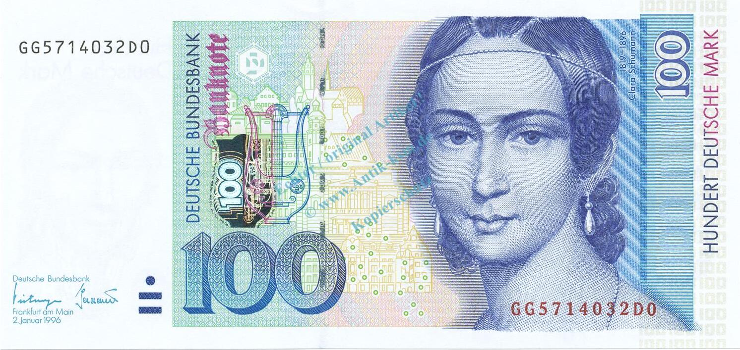 100 Mk. 100 D-Mark Schein unc-kfr 1996 BRD-54, Ros.310, P.46, Deutsche ...