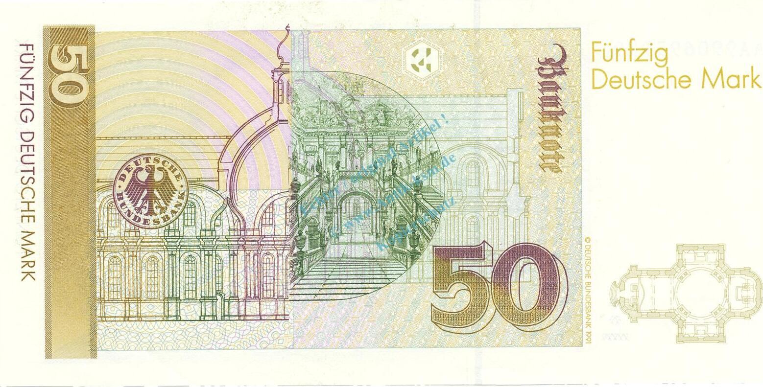50 Mk. 50 D-Mark Schein unc-kfr 1989 BRD-37, Ros.293, P.40.a Deutsche ...