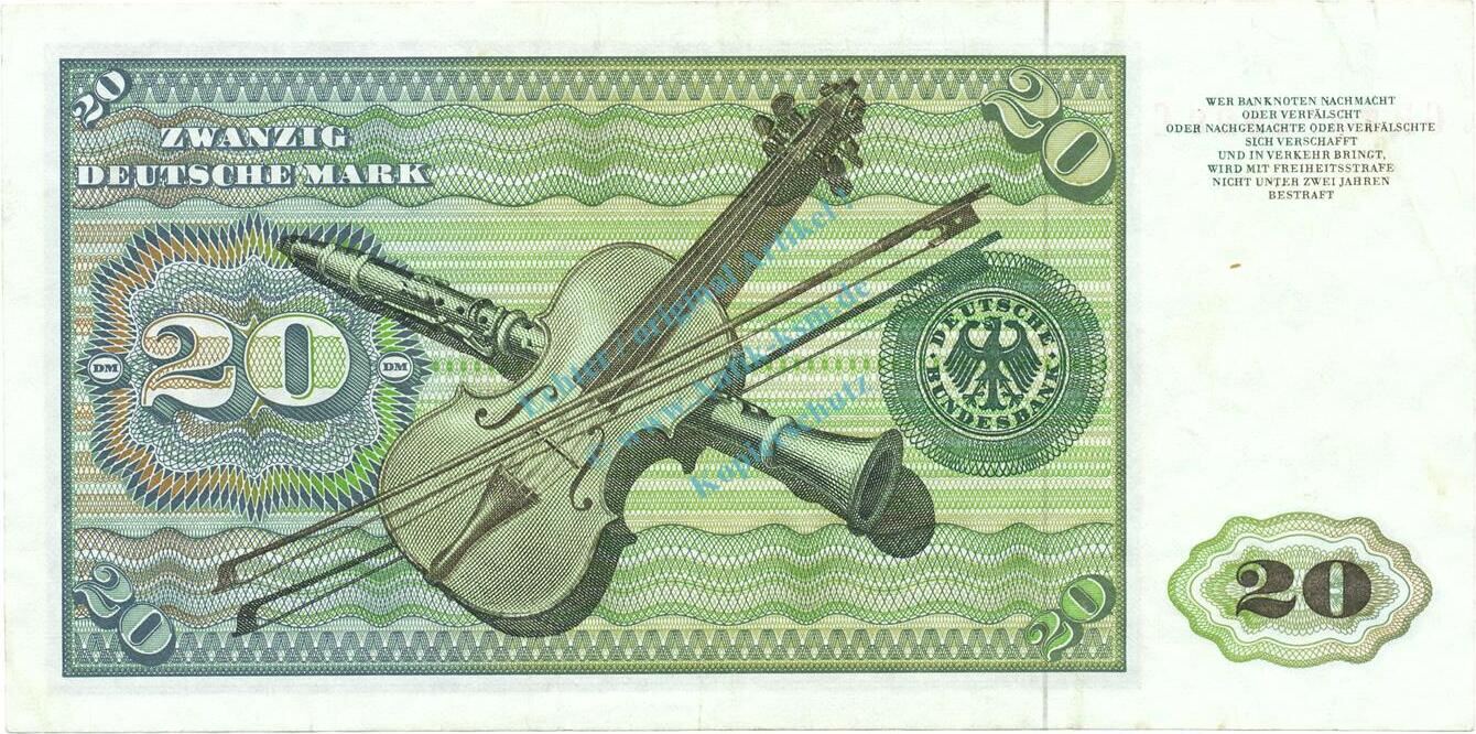 20 Mk. 20 D-Mark Schein unc-kfr 1977 BRD-20, Ros.276, P.32.b Deutsche ...