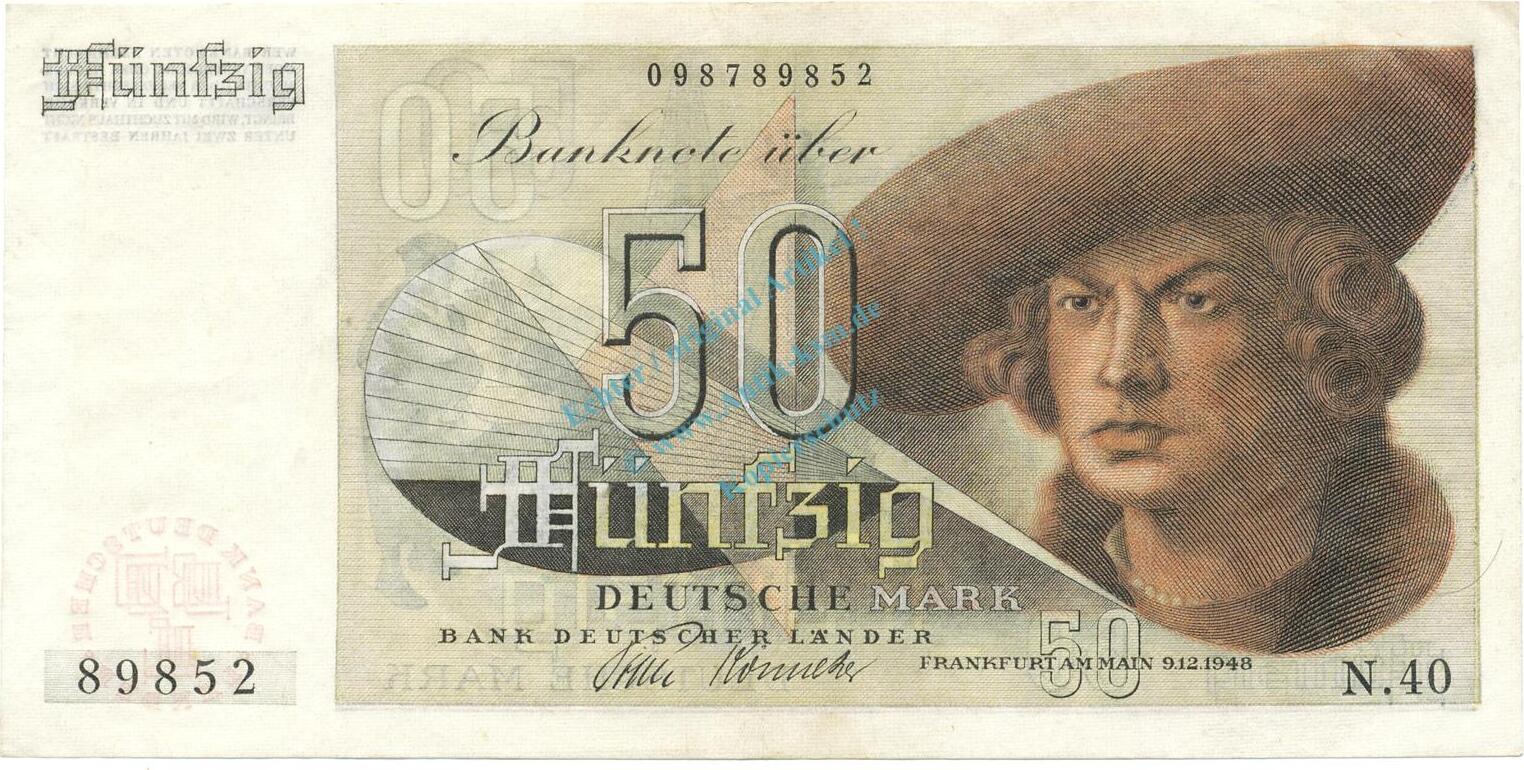 50 Mk. 50 Mark Schein L-gbr 1948 BRD-2, Ros.254, P.14.a, Bank deutscher ...