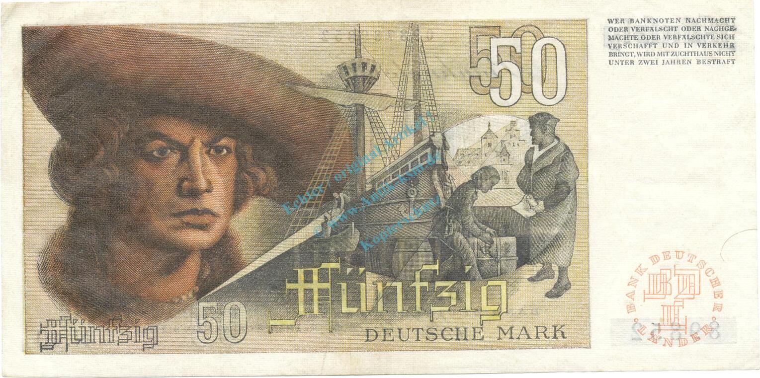 50 Mk. 50 Mark Schein L-gbr 1948 BRD-2, Ros.254, P.14.a, Bank deutscher ...