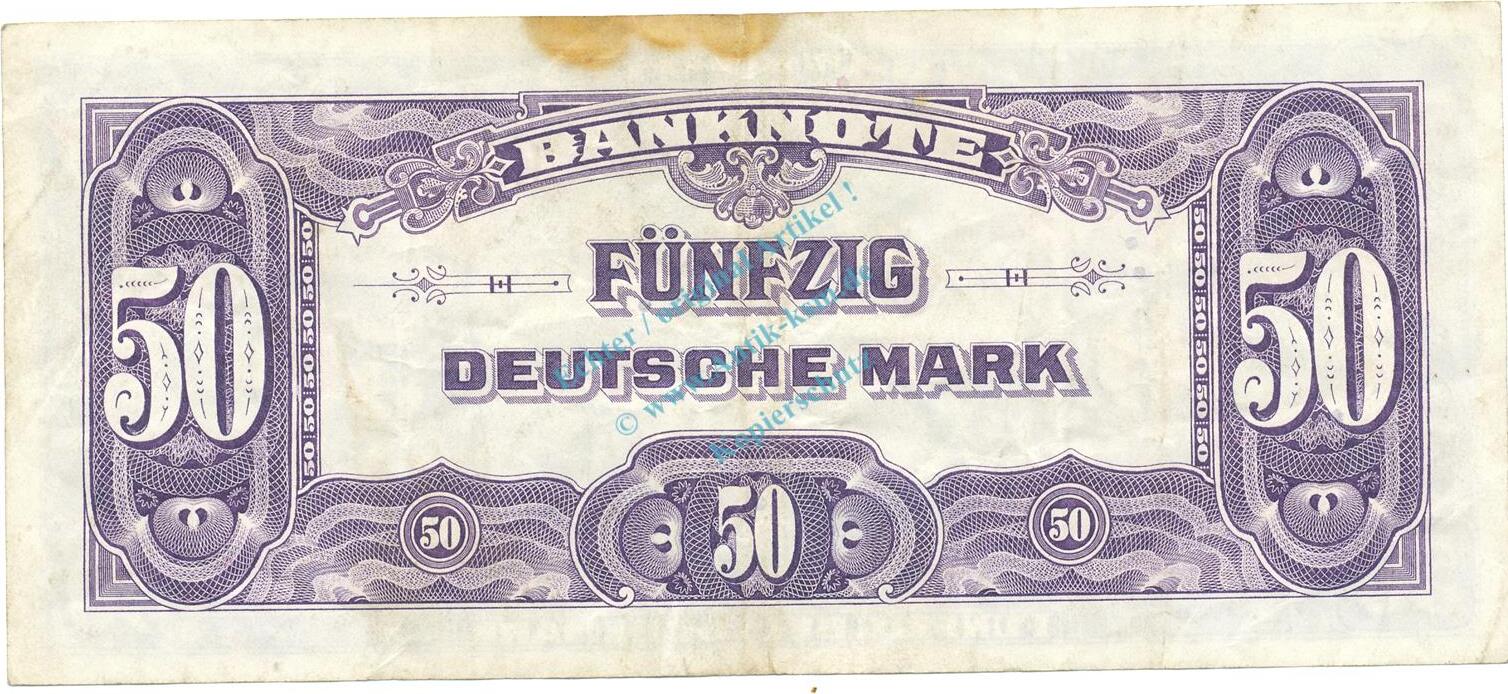 Bank deutscher Länder 50 Mk. 50 Mark Schein -Kopfgeld- gbr. 1948 WBZ-7 ...
