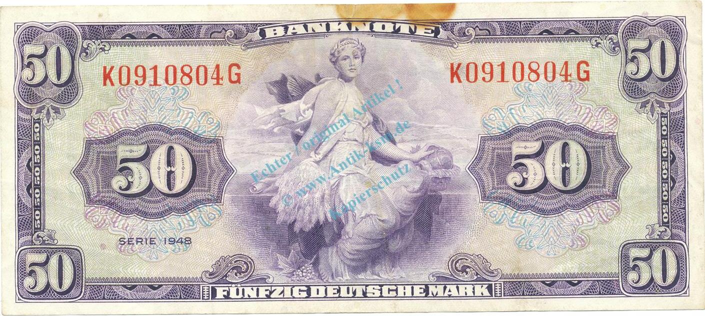 Bank deutscher Länder 50 Mk. 50 Mark Schein -Kopfgeld- gbr. 1948 WBZ-7 ...