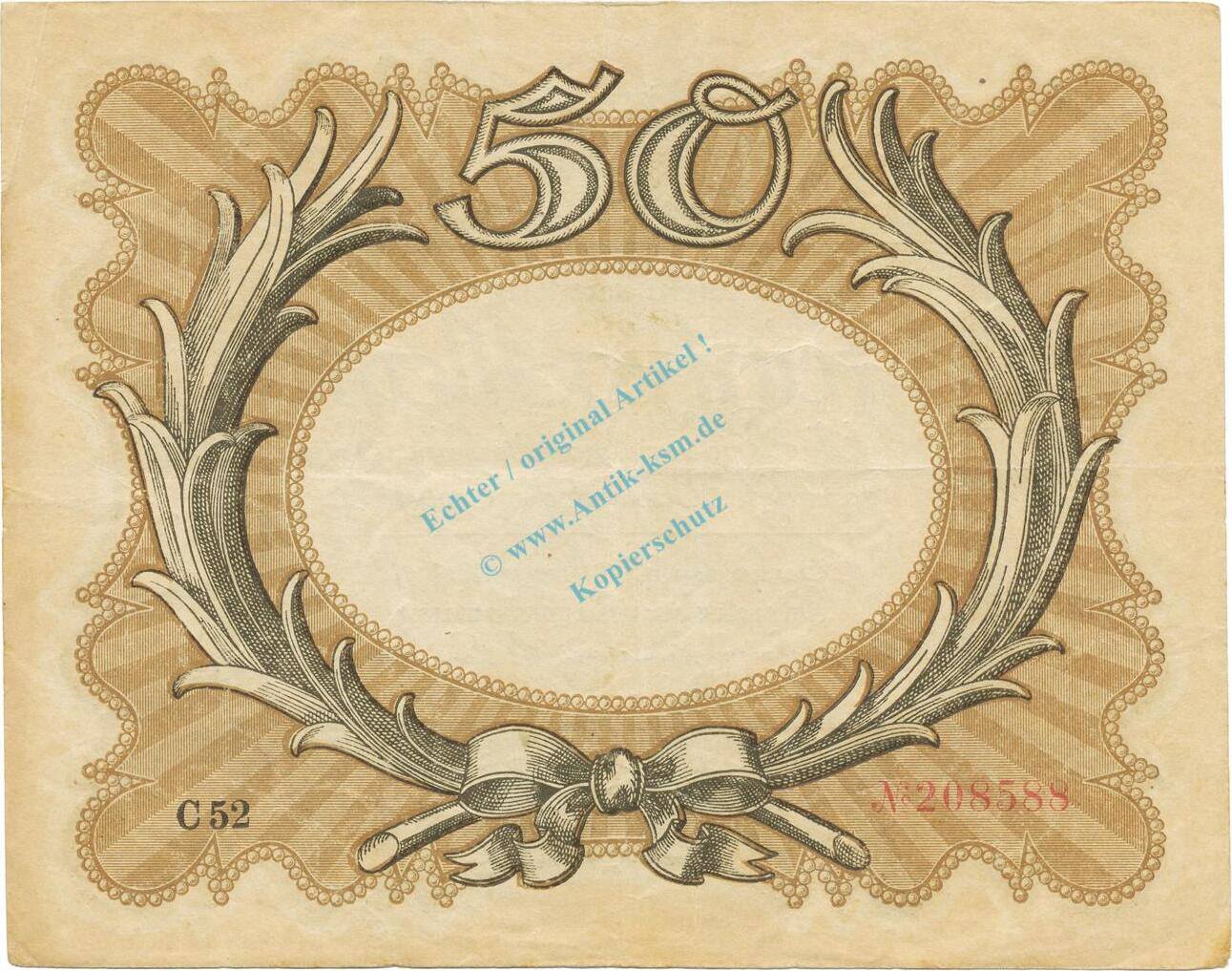 50 Mk. 50 Mark Schein gbr 1918 DEU-70.a, Ros.57, P.65, Weimarer ...