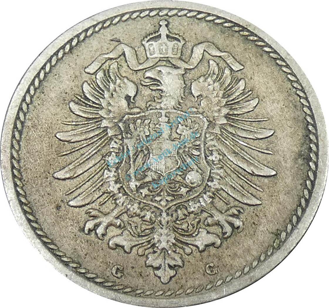 Deutsches Reich 5 Pf. 5 Pfennig Kursmünze -kl. Adler- 1889 G -deutsches ...