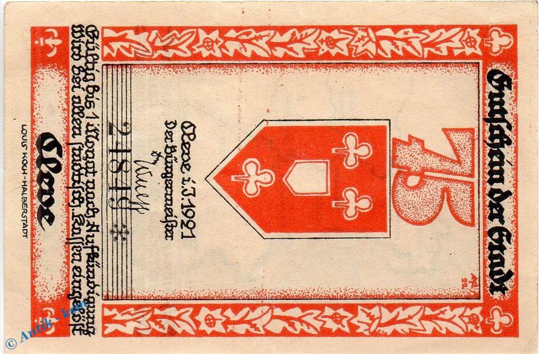 Notgeld DE 75 Pf. Nr.4 1921 Stadt Cleve, 75 Pfennig Schein Nr 4 in kfr ...