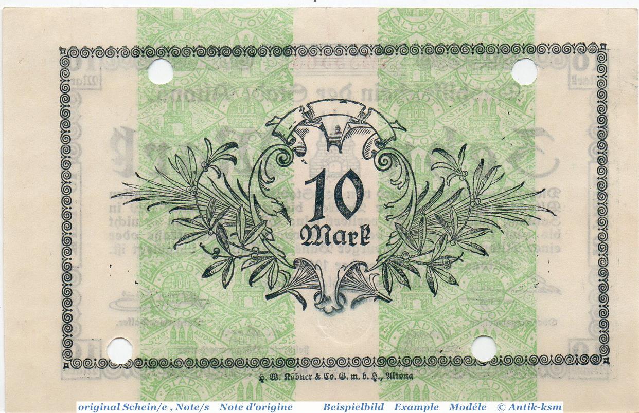 Großnotgeld 1918 DE 10 Mk. 1918 Banknote der Stadt Altona, 10 Mark ...