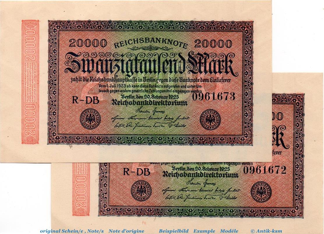 Reichsbanknote Deutschland 2 x Kn 7-stellig fortlaufend 1923 ...