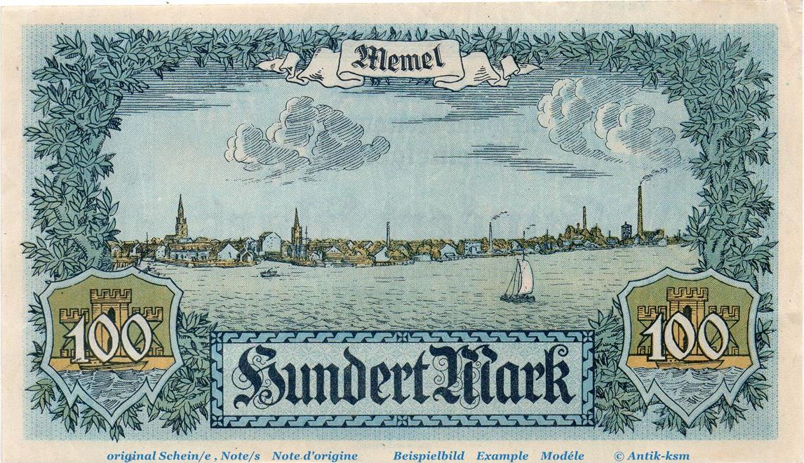 Memelgebiet 1922 100 Mk. Memel, Notgeld 100 Mark Schein in kfr. MEM-9 ...
