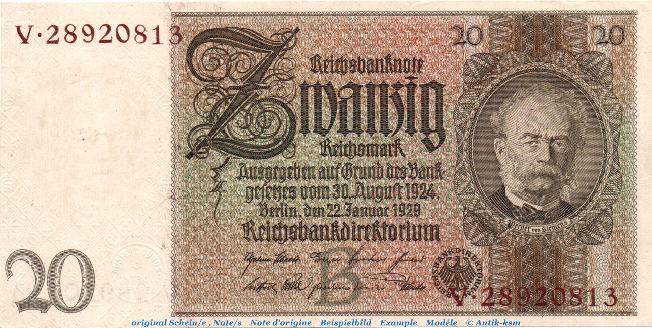Weimarer Republik 20 Mark, Fehldruck ?? Reichsbanknote, 20 Mark Schein ...