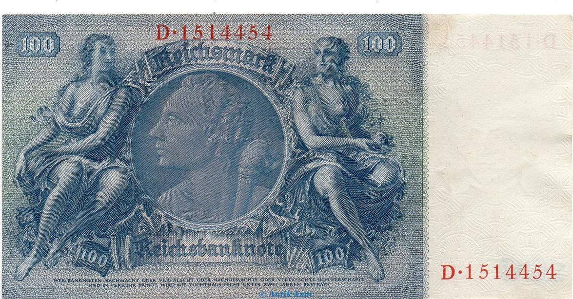 Drittes Reich 100 Mark Schein, D/D Reichsbanknote, 100 Mark Schein D/D ...