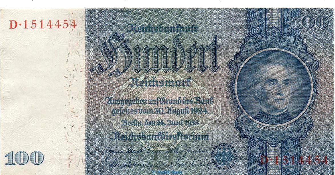 Drittes Reich 100 Mark Schein, D/D Reichsbanknote, 100 Mark Schein D/D ...