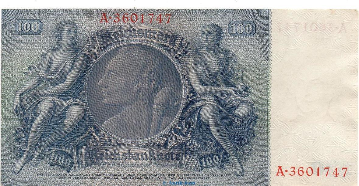 Drittes Reich 100 Mark Schein, C/A Reichsbanknote, 100 Mark Schein C/A ...