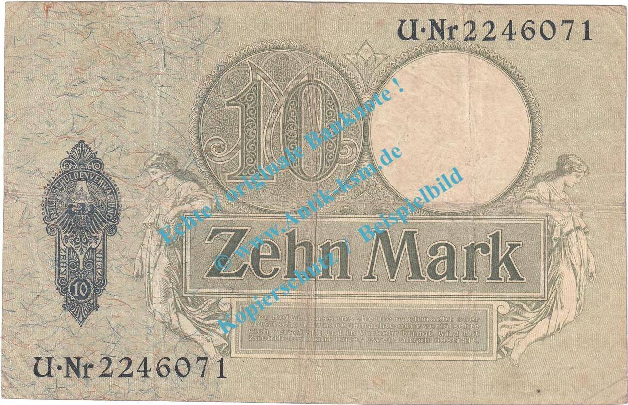 Kaiserreich DE 10 Mk. Banknote, 10 Mark Schein in gbr. DEU-53.b, P.64 ...