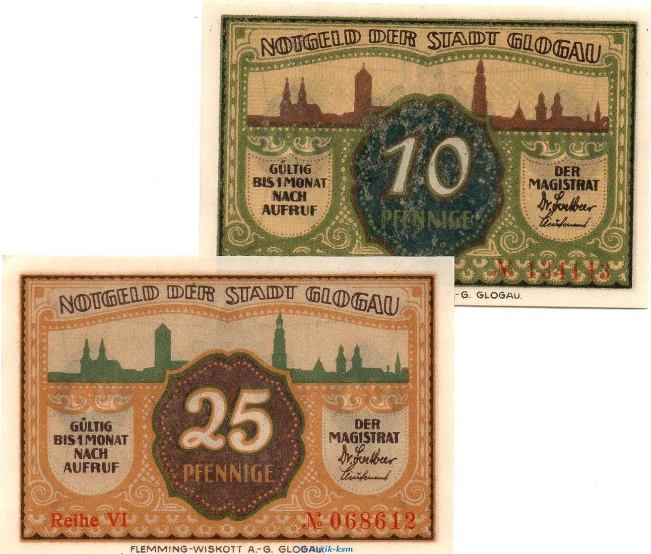 Notgeld Deutschland 2 x Notgeld Glogau kompl. o.D. 1920 2 x Notgeld ...