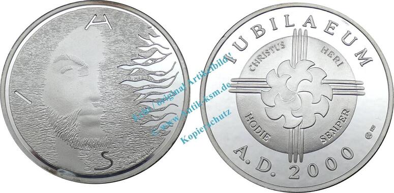 2000 ? Silber Medaille, Lubilaeum Christus-Heri-Hodie-Semper, Stgl - Silber, 0129 bfr - stgl ...