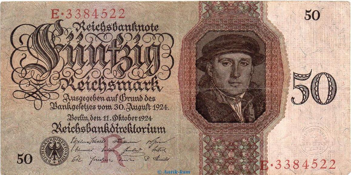 deutsche Reichsbank 50 Mark R/ a-g Reichsbanknote, 50 Mark Schein -R ...