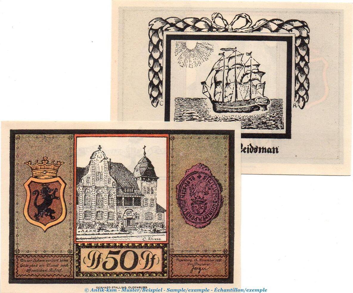 Seriennotgeld 2 Scheine kompl. Notgeld Stadt Papenburg 1044.2, Schiffe ...